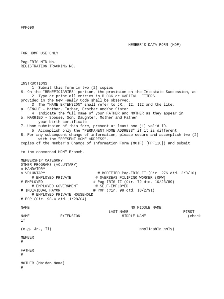 Pagibig Member S Data Form MDF | PDF | Government Information | Social ...