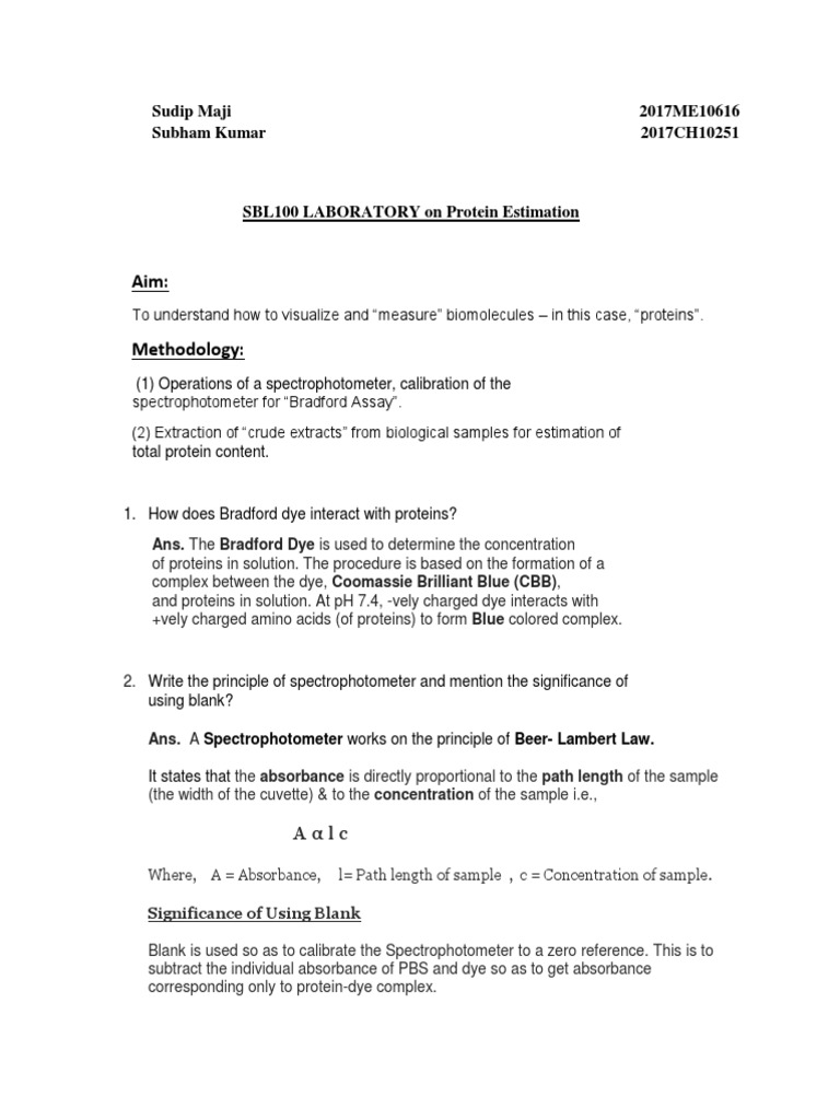 Protein Estimation Report | PDF | Spectrophotometry | Laboratory Techniques