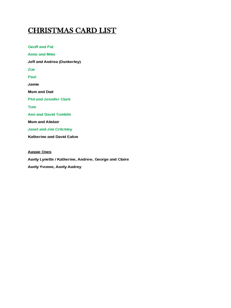 Christmas Card List | PDF