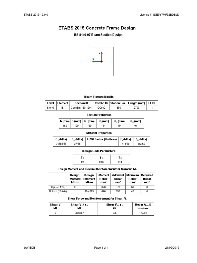ETABS 2015 Concrete Frame Design: BS 8110-97 Beam Section Design | Beam ...