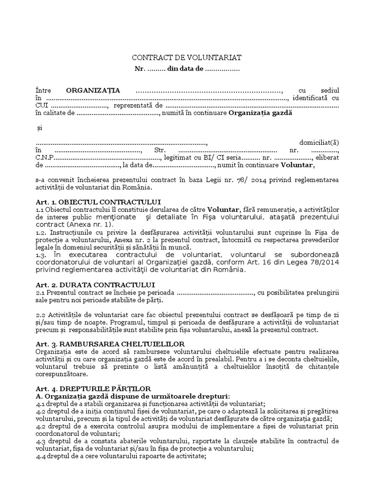 Contract de Voluntariat Model | PDF