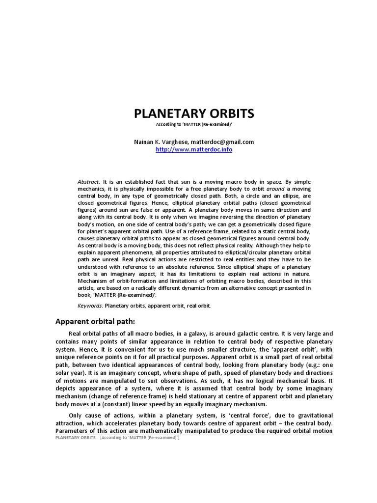 Planetary Orbits: Apparent Orbital Path | PDF | Orbit | Apsis