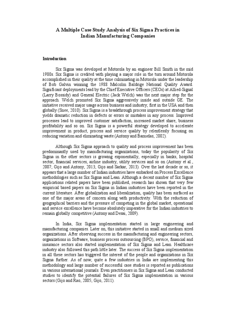 A Multiple Case Study Analysis of Six Sigma Practices in Indian ...