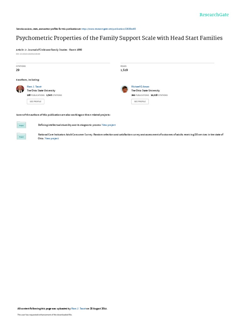 Psychometric Properties of The Family Support Scale With Head Start ...