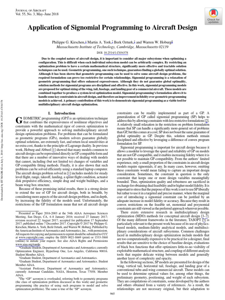 Application of Signomial Programming To Aircraft Design | PDF | Mathematical Optimization ...