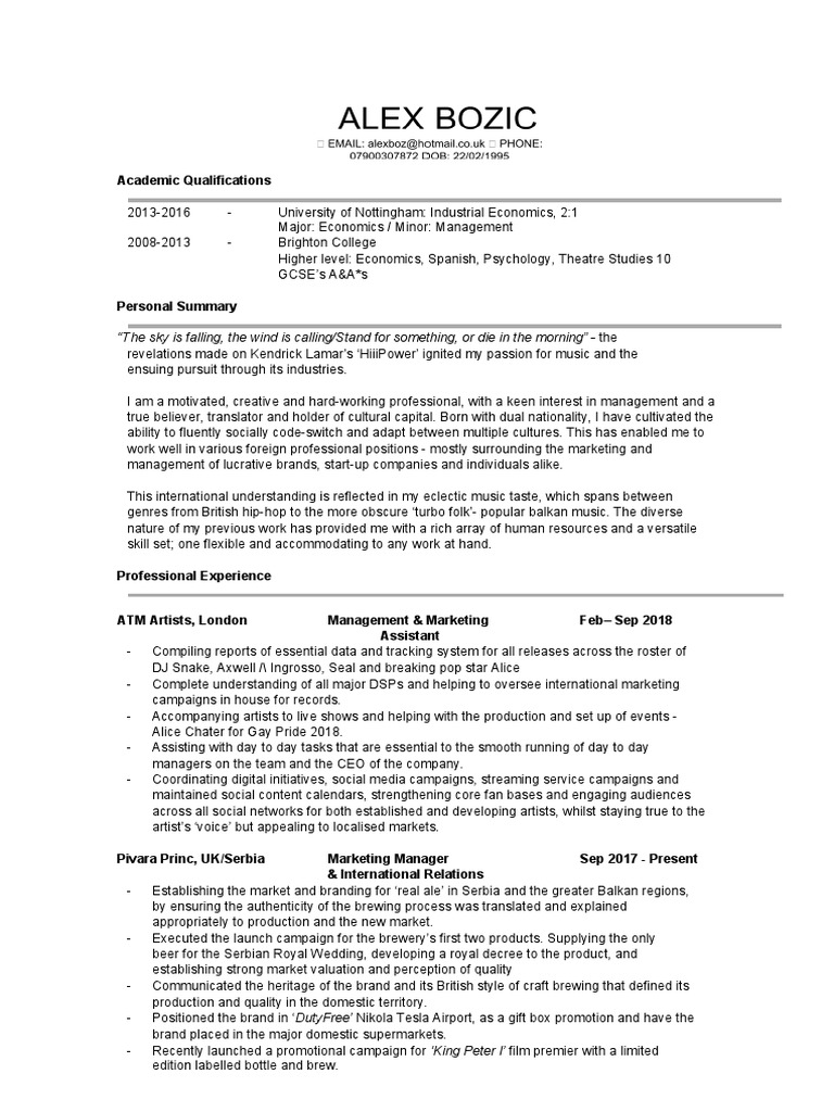 Alex Boz CV PDF | PDF | Brewery | Microbrewery