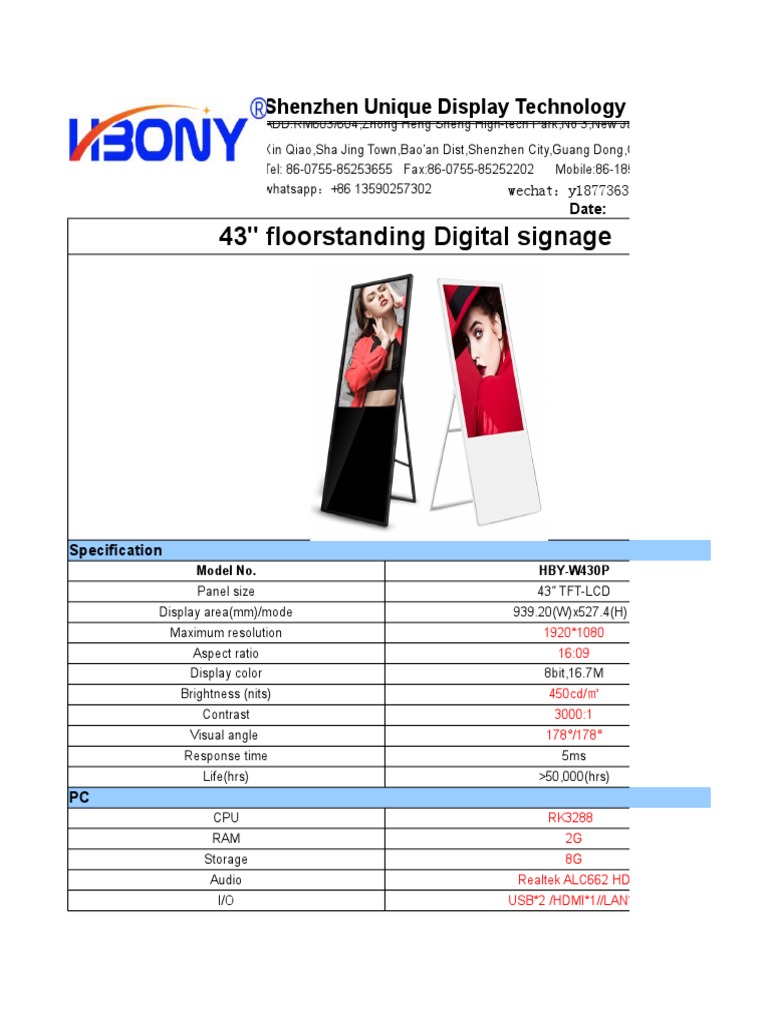 Tara Flex Printing Quotation For 43inch Digital Signage Android From ...