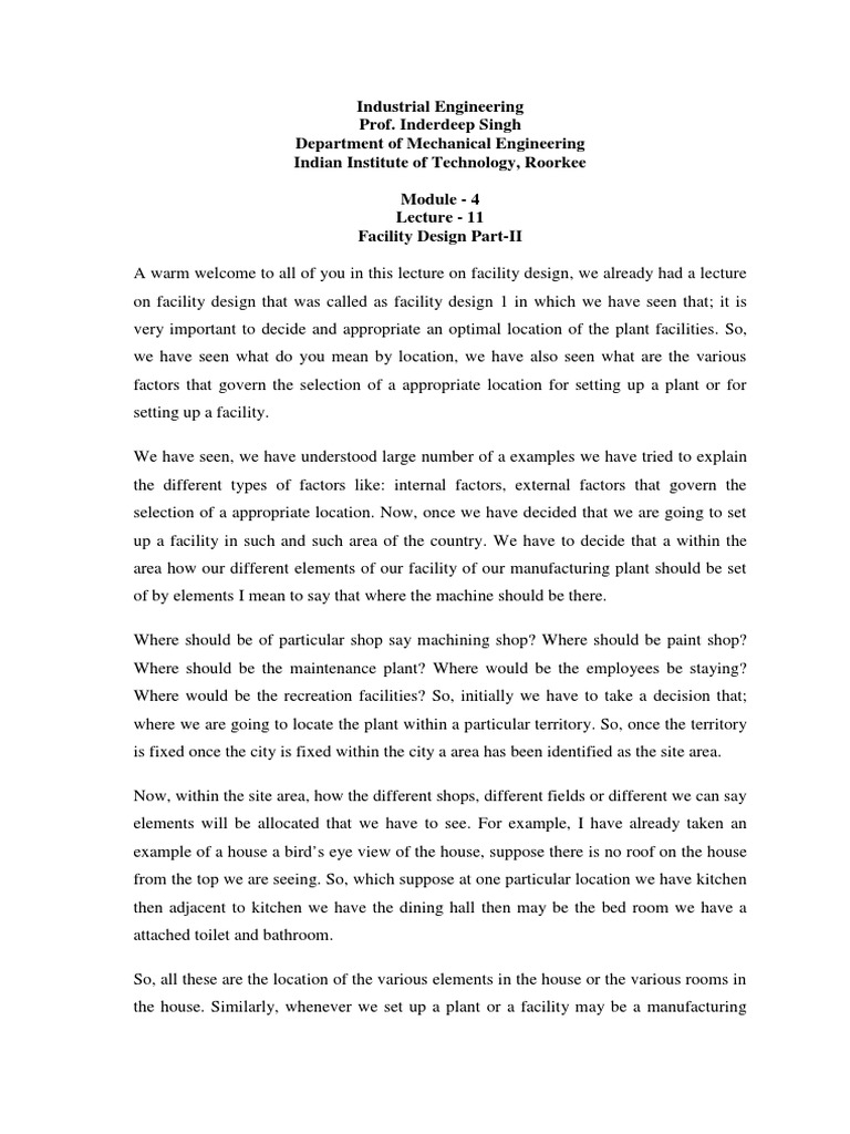 Facility Design-1 Nptel | PDF | Design | Factory