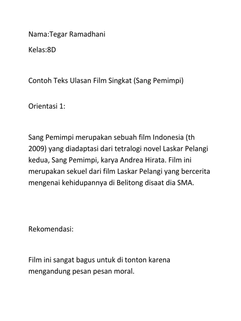 Contoh Teks Ulasan Film Singkat | PDF