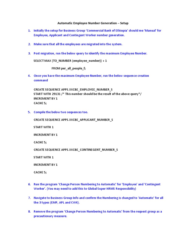 Automatic Employee Number Generation Setup | PDF | Business