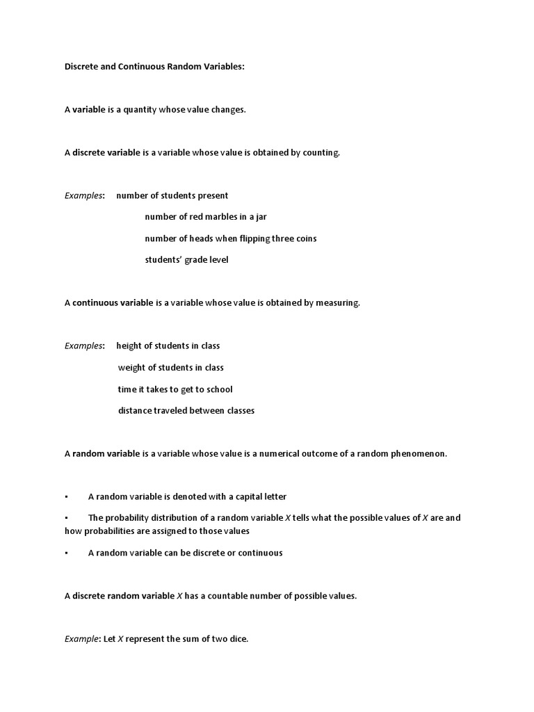 Discrete and Continuous Random Variables | PDF | Random Variable | Expected Value