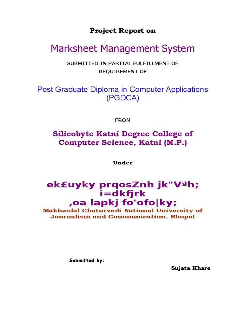 Marksheet Management System: Post Graduate Diploma in Computer ...