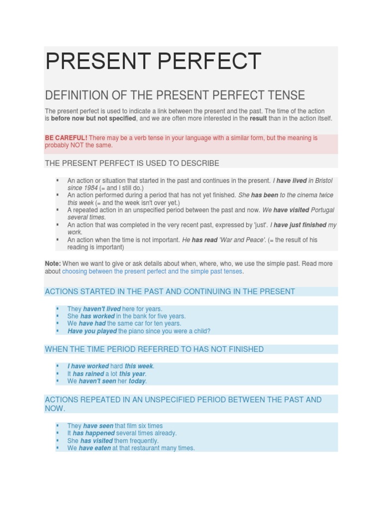 Present Perfect Tense | PDF | Perfect (Grammar) | Grammatical Tense