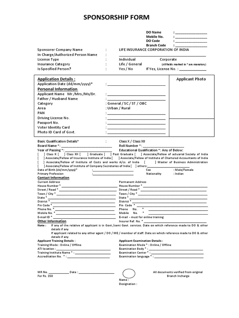 Sponsorship Form | PDF | Identity Document | Driver's License