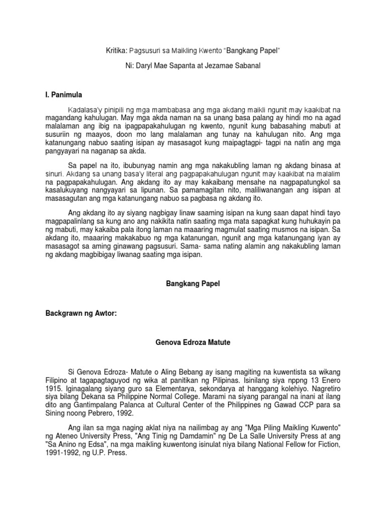 Pagsusuri Sa Bangkang Papel | PDF