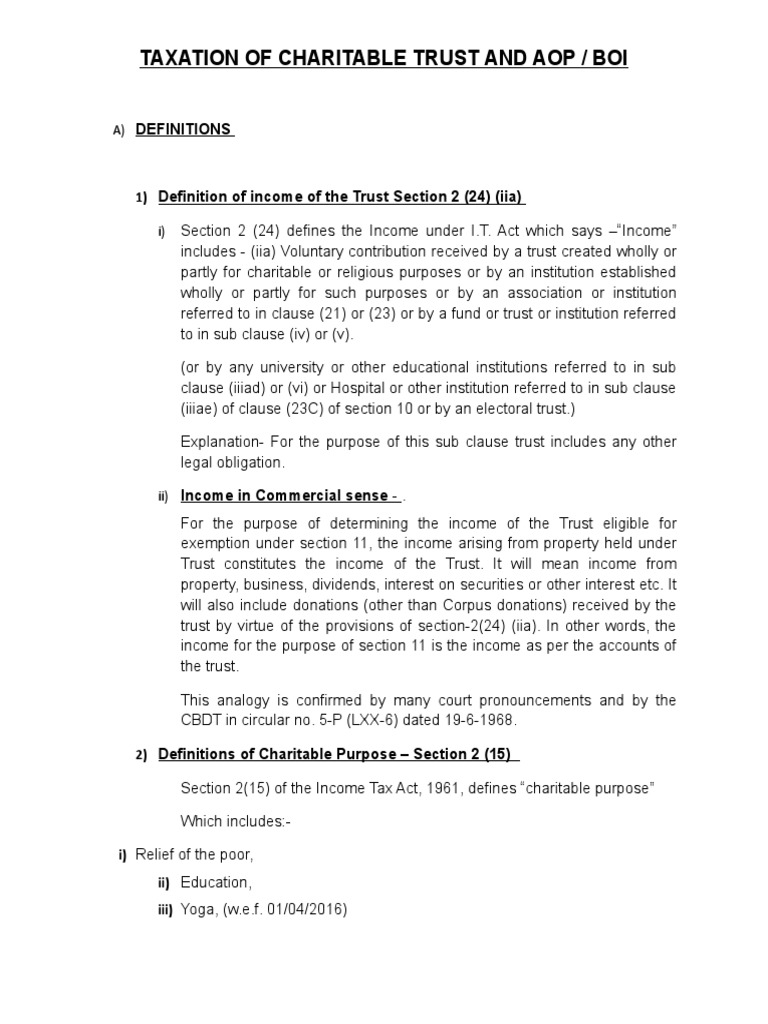 Taxation of Trust, AOP and BOI | PDF | Tax Exemption | Charitable Organization