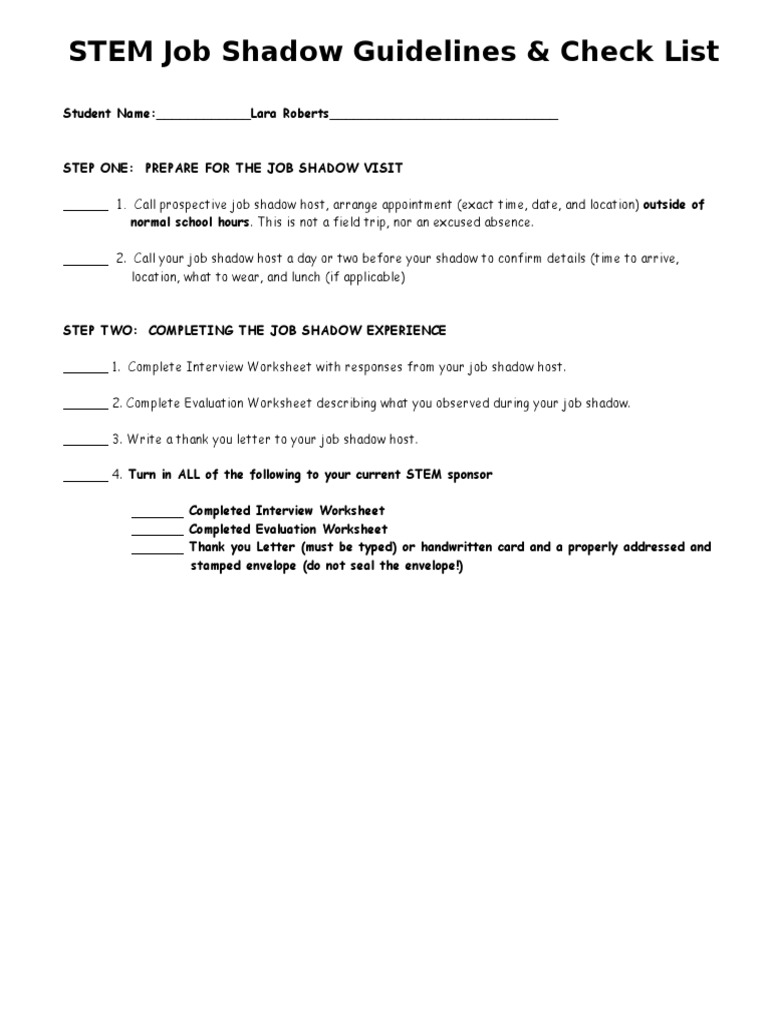 Hhs Stem Job Shadow Forms | PDF | Veterinary Physician | Health Care
