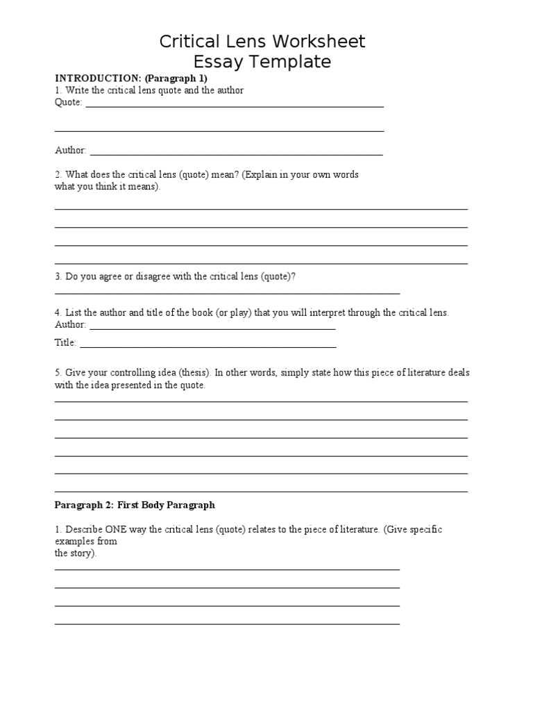Critical Lens Worksheet - For One Piece of Lit | PDF | Essays | Cognition