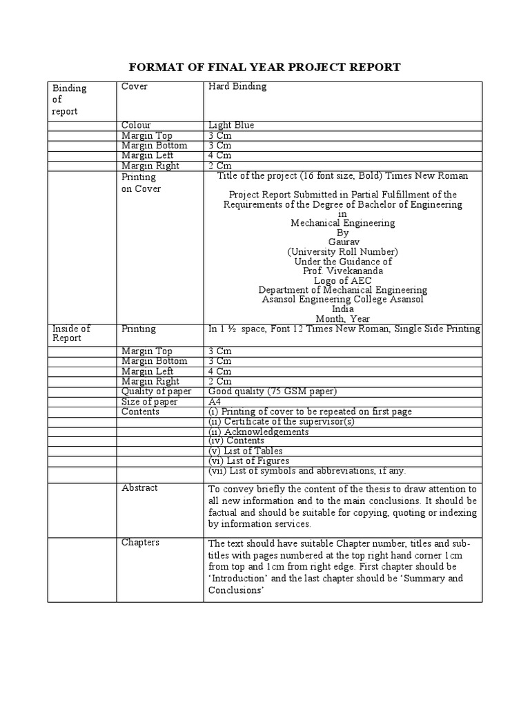 Format of Final Year Project Report | PDF | Science | Engineering