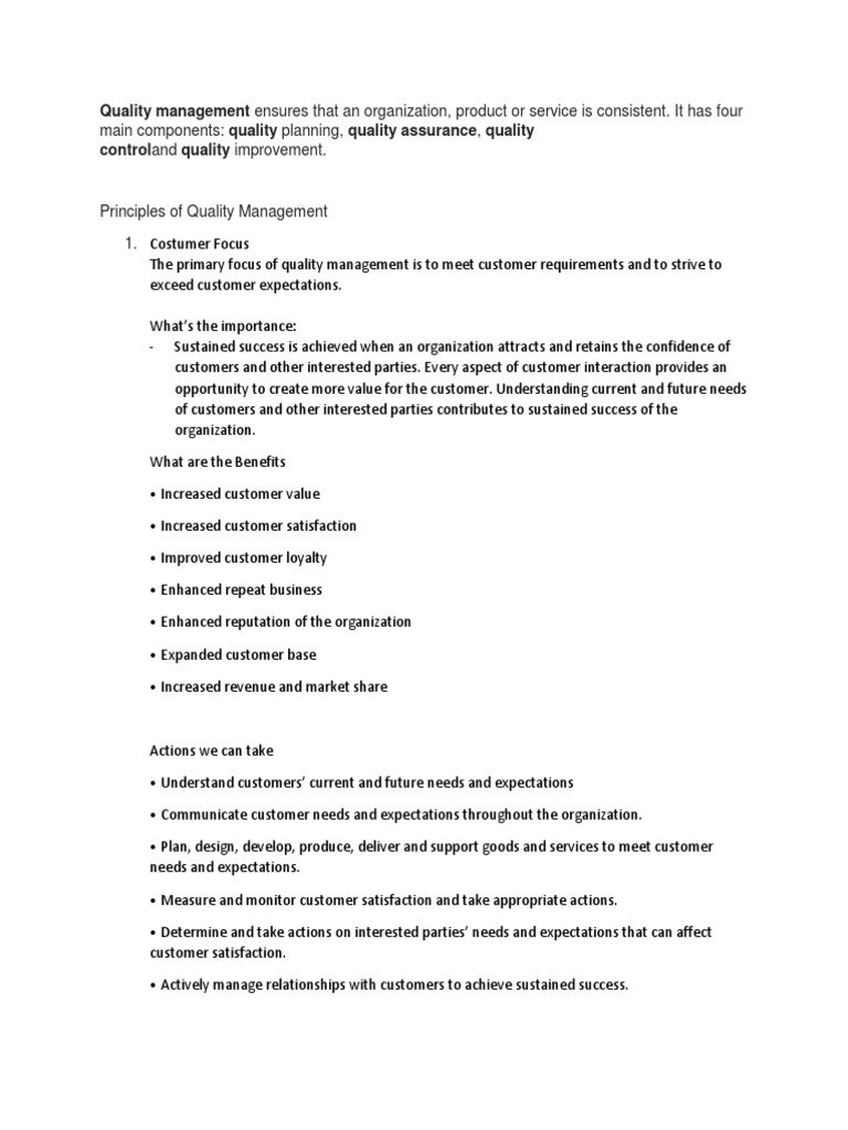 Quality Management - WORD | PDF | Quality Management | Quality (Business)