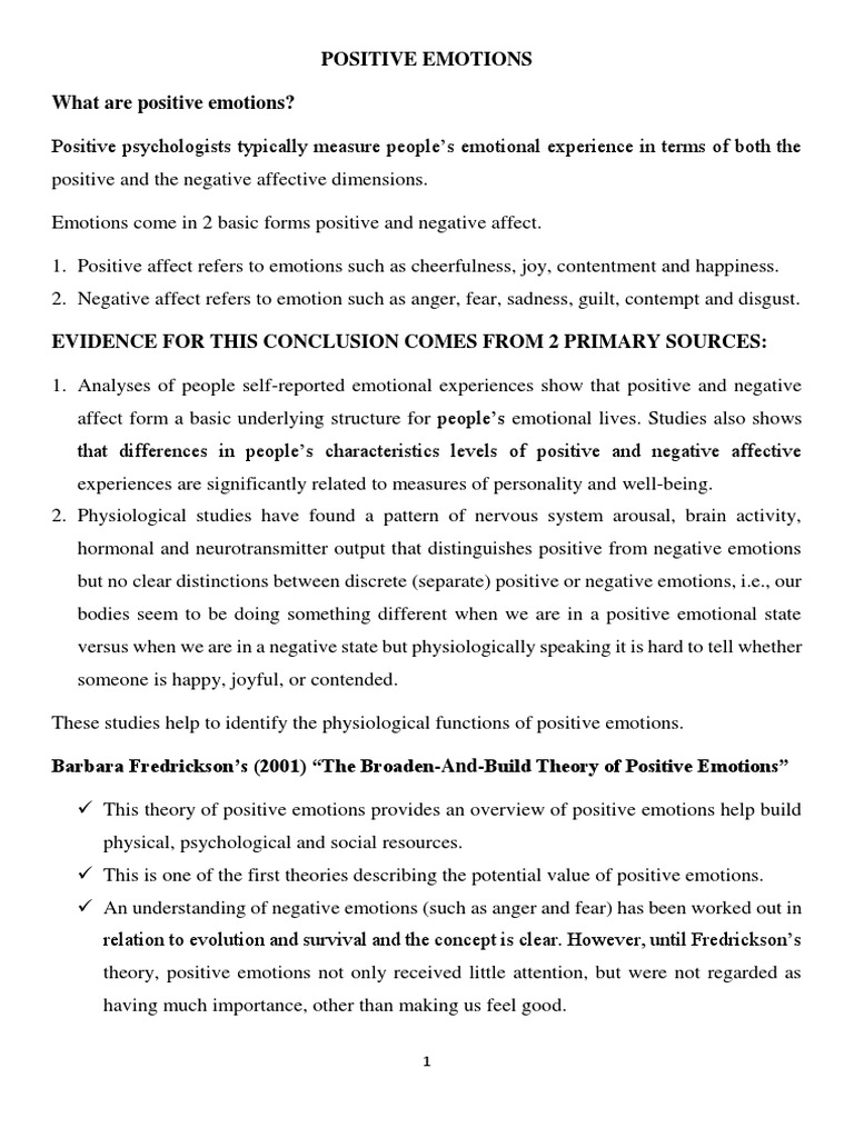 Positive Emotions 1 | PDF | Affect (Psychology) | Psychological Resilience