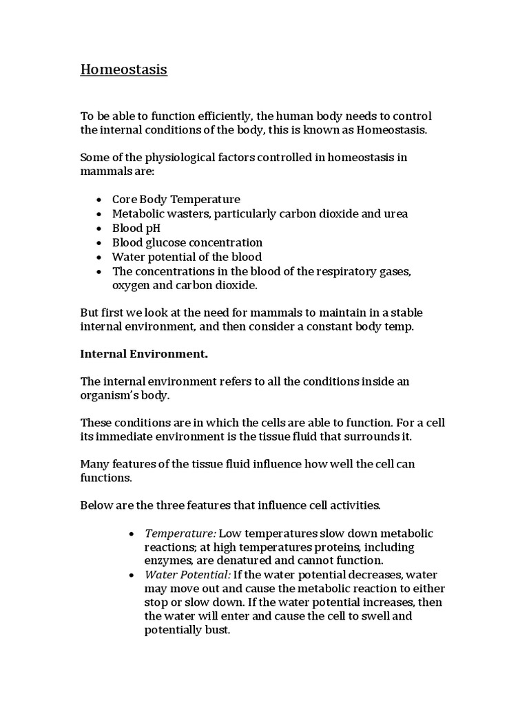 Biology 9700 Homeostasis A-Level | PDF | Homeostasis | Glucose