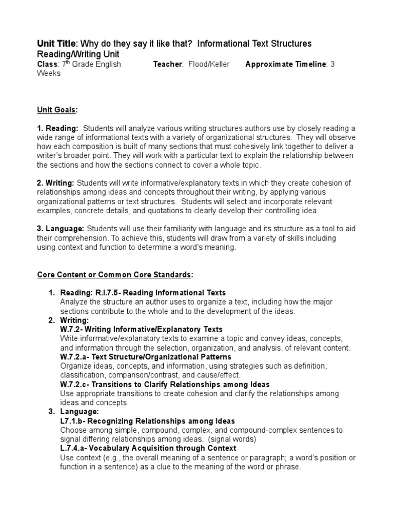 Informational Text Structures Reading Writingcorrectone | Download Free ...