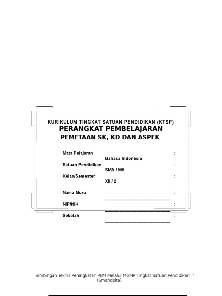 Pemetaan SK KD Bahasa Indonesia Kelas Xii Semester 2 | PDF