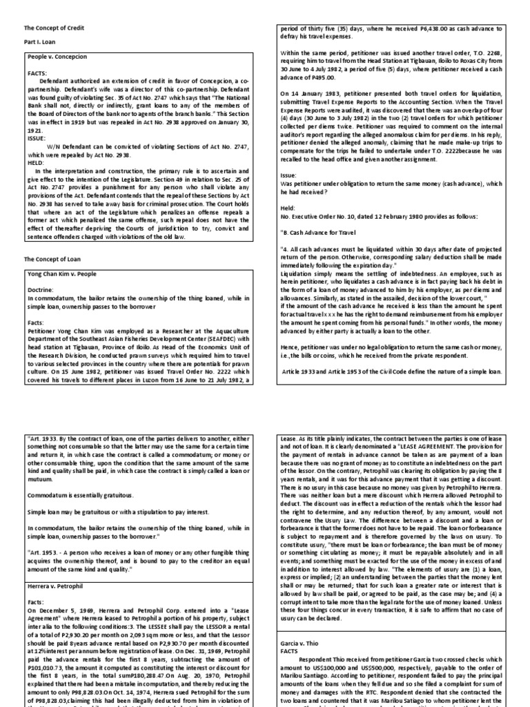 Case Digests Compilation | PDF | Loans | Lease