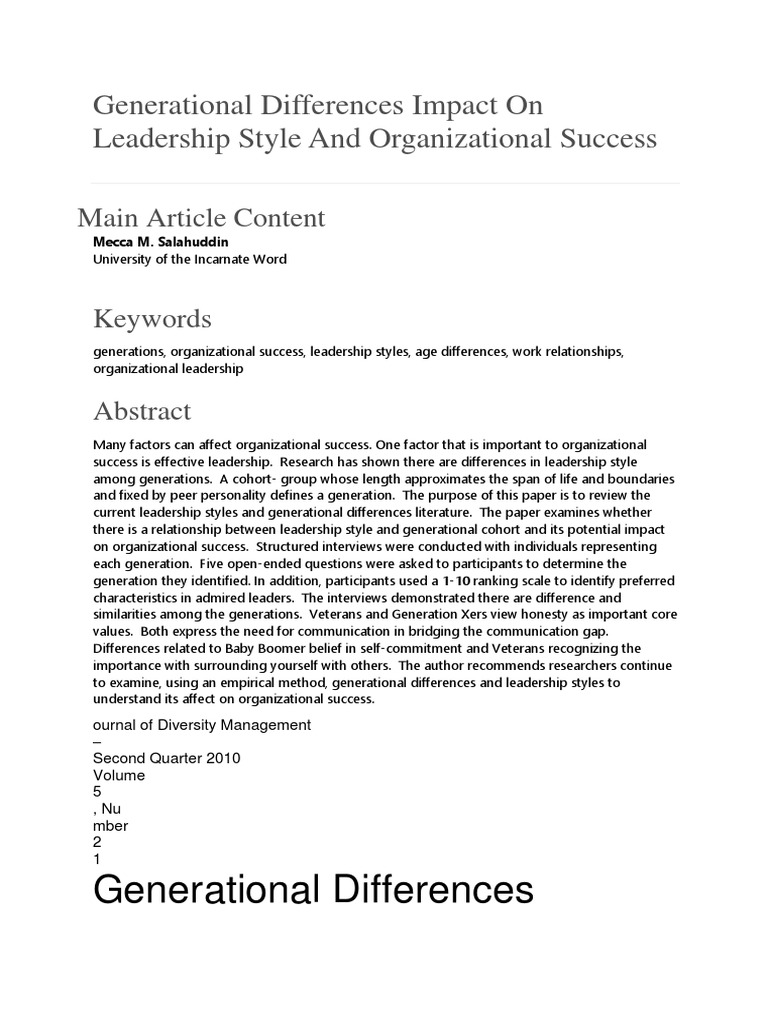 Generational Differences Impact On Leadership Style and Organizational ...