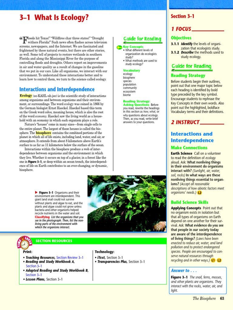 3-1 What Is Ecology?: Interactions and Interdependence | PDF | Ecology ...