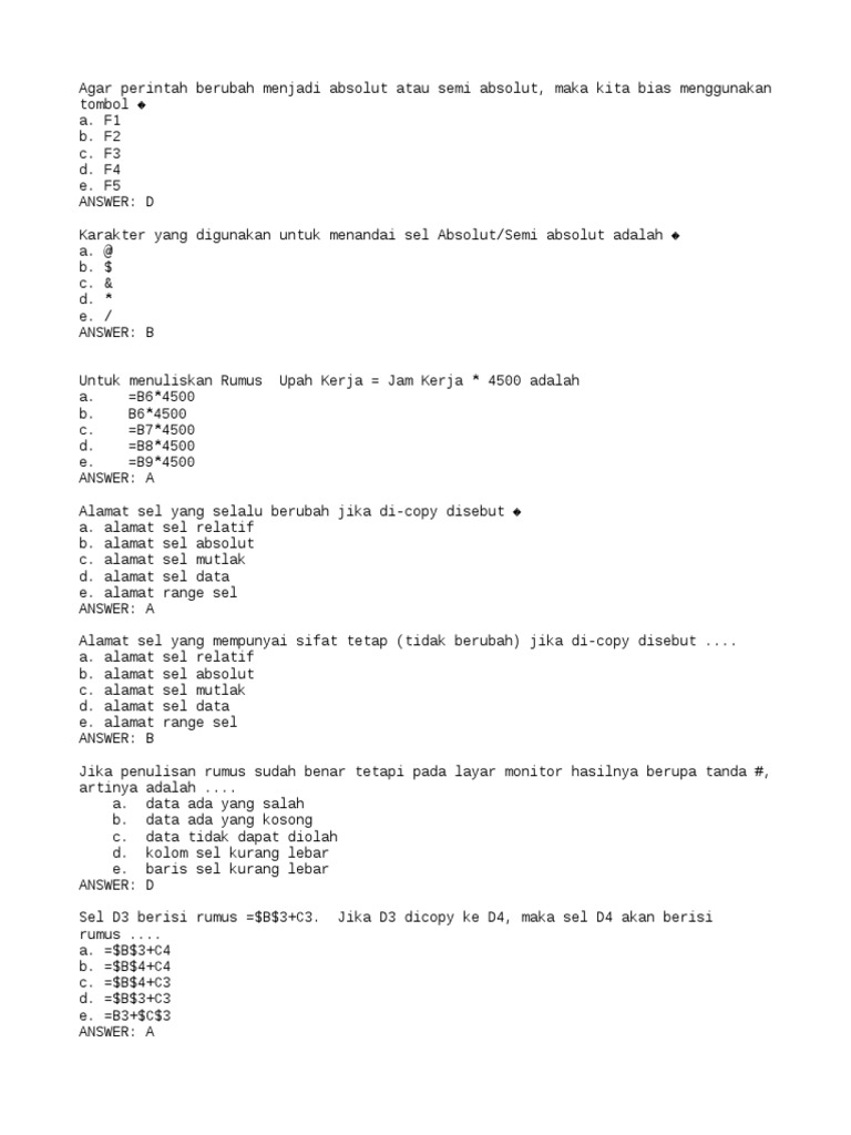 Rumus dan Sifat Sel di Excel | PDF