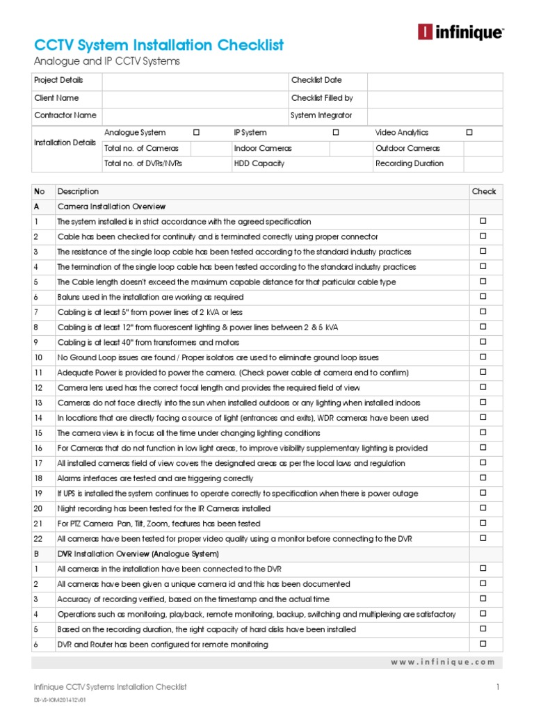 Infinique CCTV Installation Check List 2016 | PDF | Closed Circuit ...