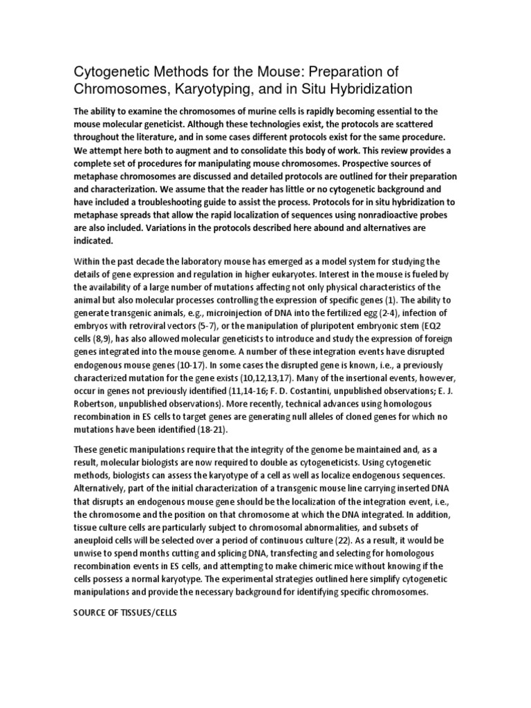 Cytogenetic Methods For The Mouse | PDF | Karyotype | Chromosome