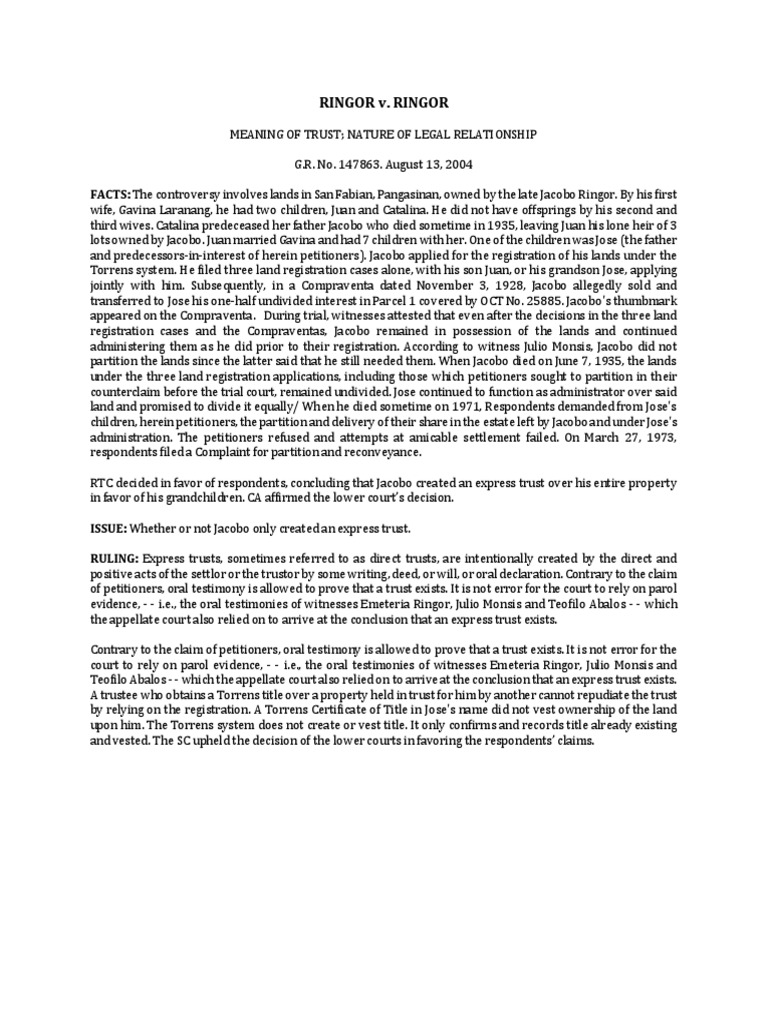 RINGOR v. RINGOR | Download Free PDF | Testimony | Deed