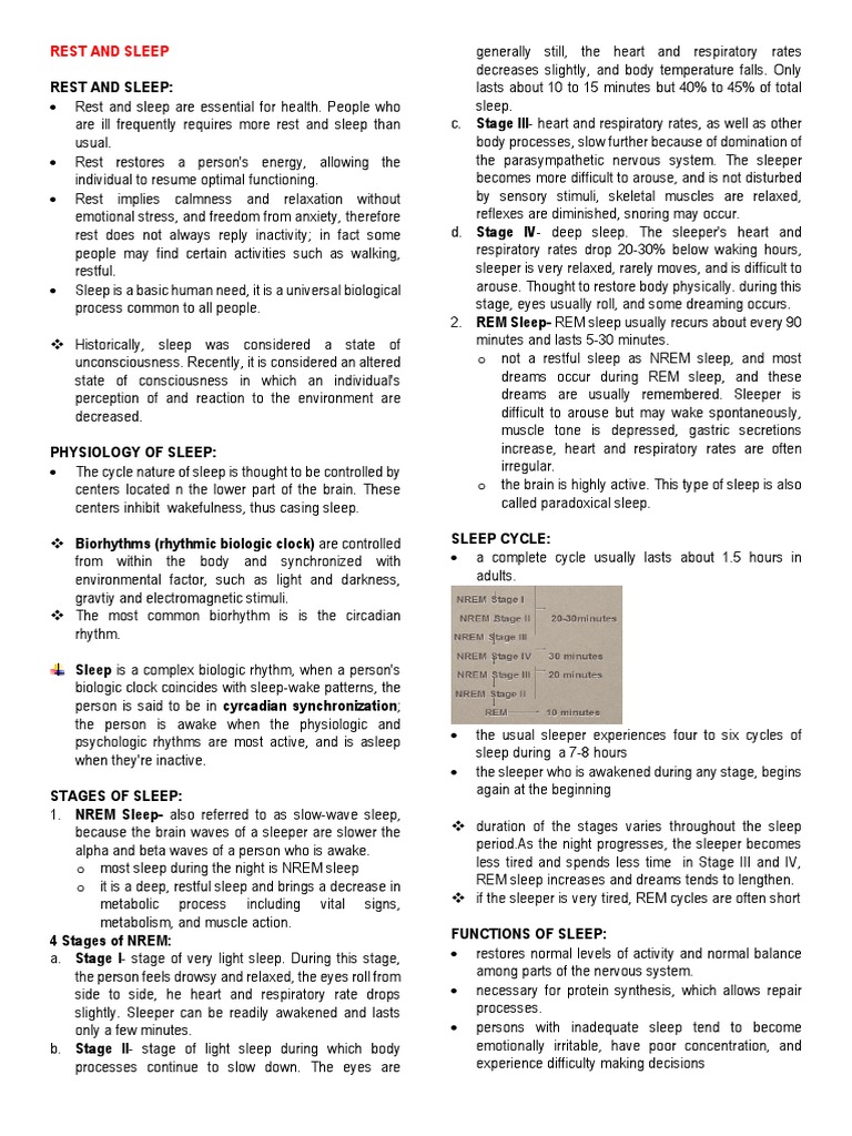 Rest and Sleep Reviewer | PDF | Insomnia | Sleep