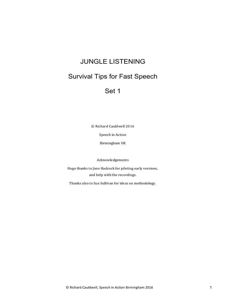Jungle Listening Student Pages Jan17 | PDF | Speech | English Language