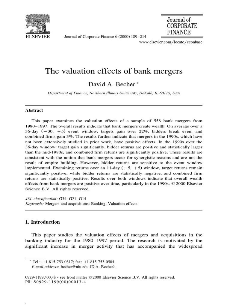 The Valuation Effects of Bank Mergers | PDF | Takeover | Mergers And ...