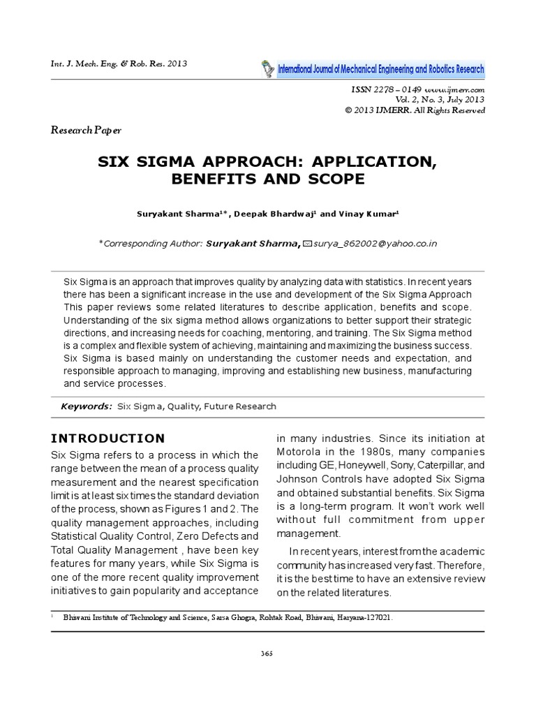 Six Sigma Approach: Application, Benefits and Scope: Research Paper ...