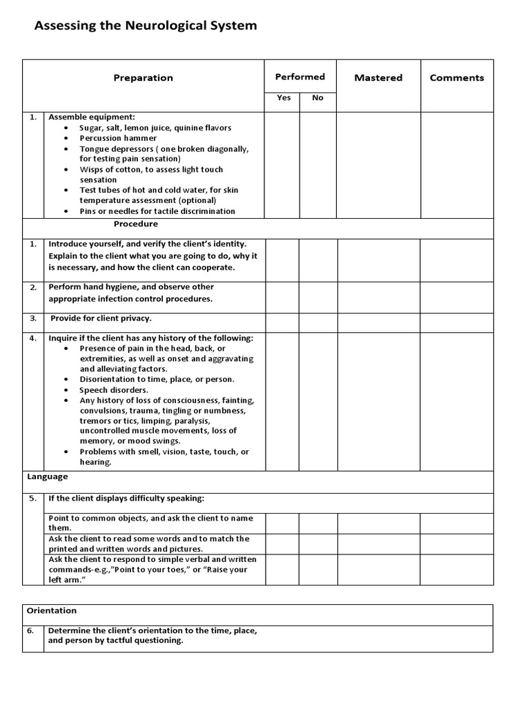Assessing The Neurological System: Preparation Mastered Comments | PDF ...