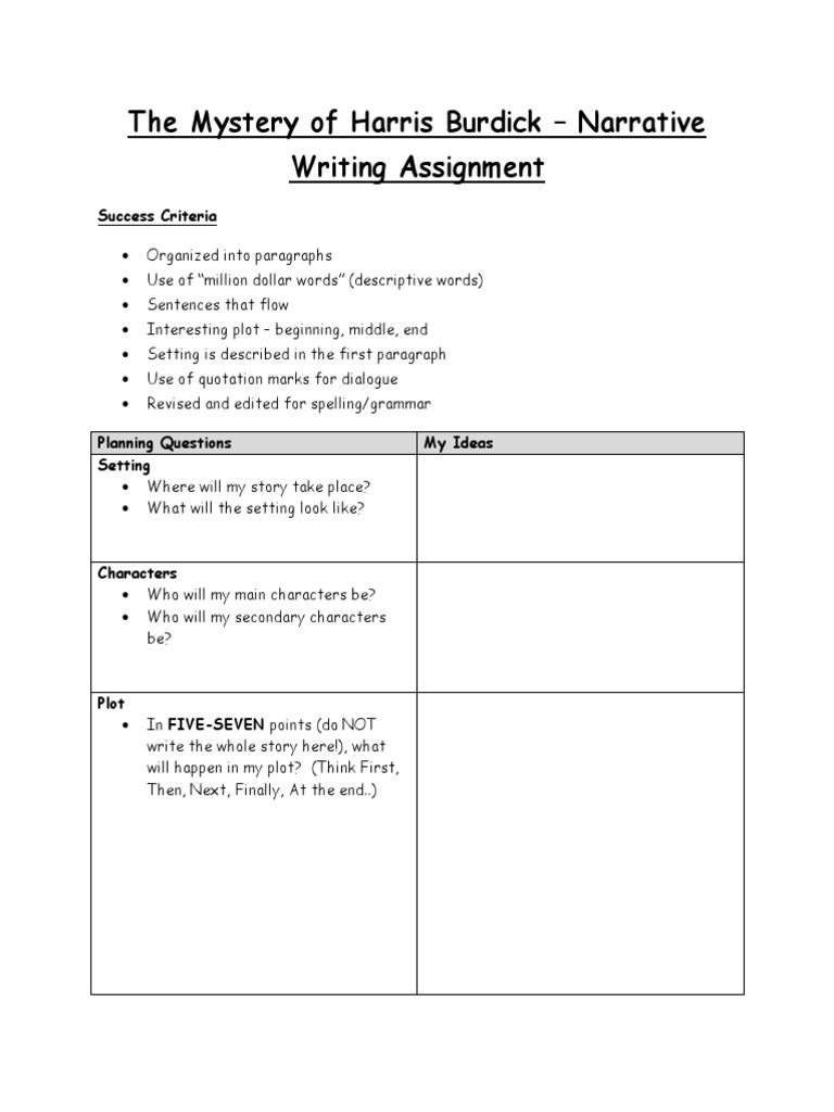 The Mysteryof Harris Burdick Narrative Writing Assignmentfor 58 | PDF ...