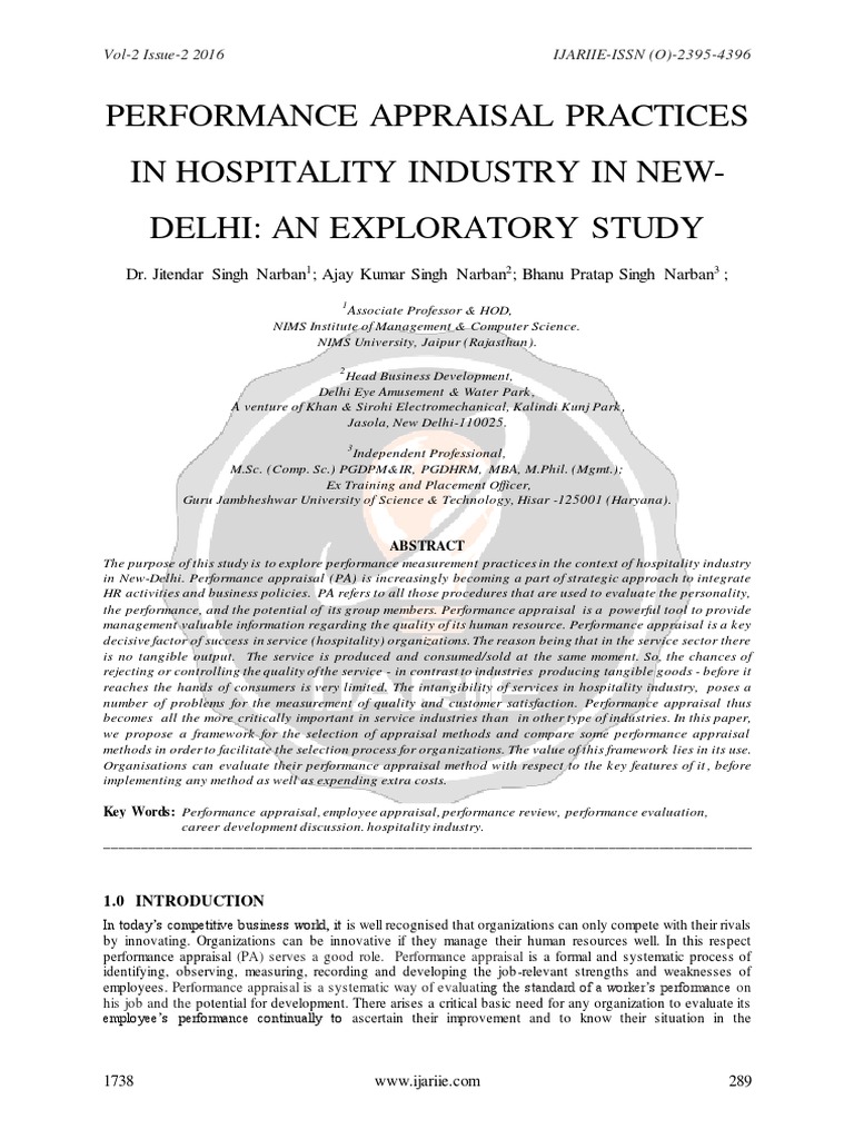 Delhi Hospitality Performance Appraisal Study | PDF | Performance ...