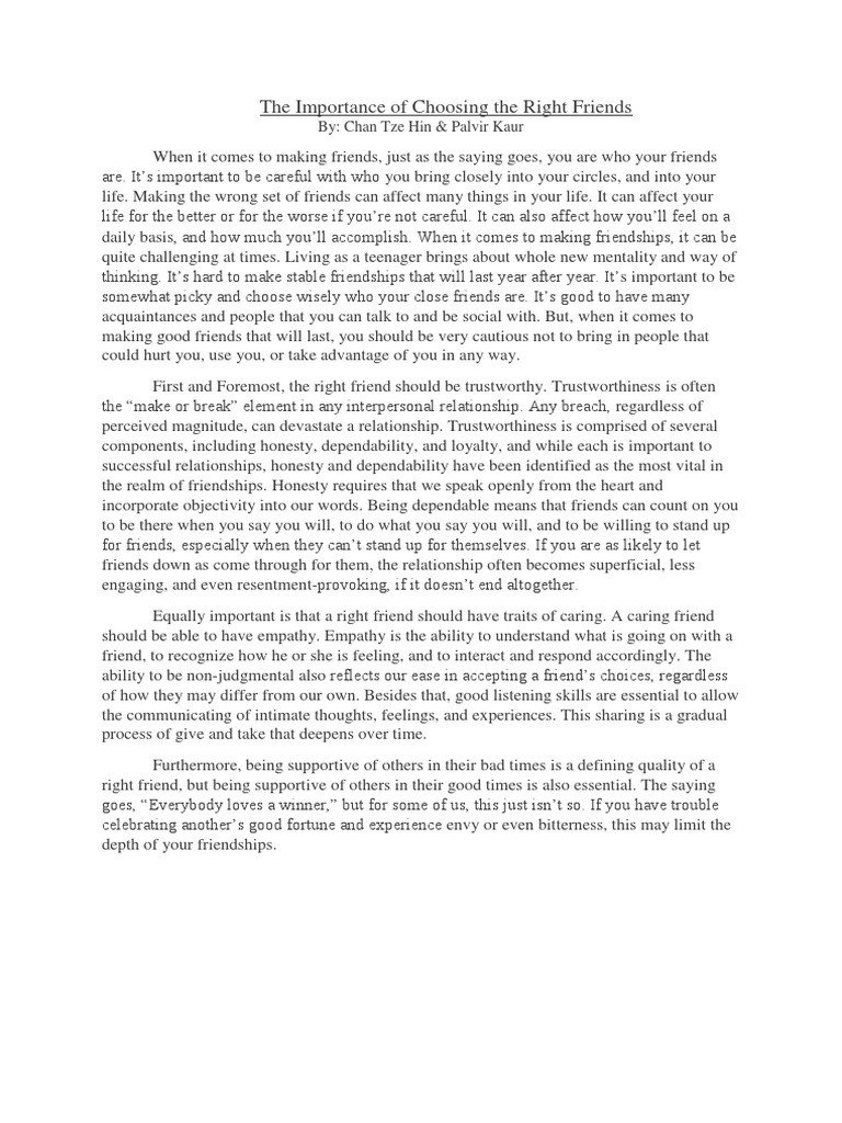 The Importance of Choosing The Right Friends | PDF | Empathy | Friendship