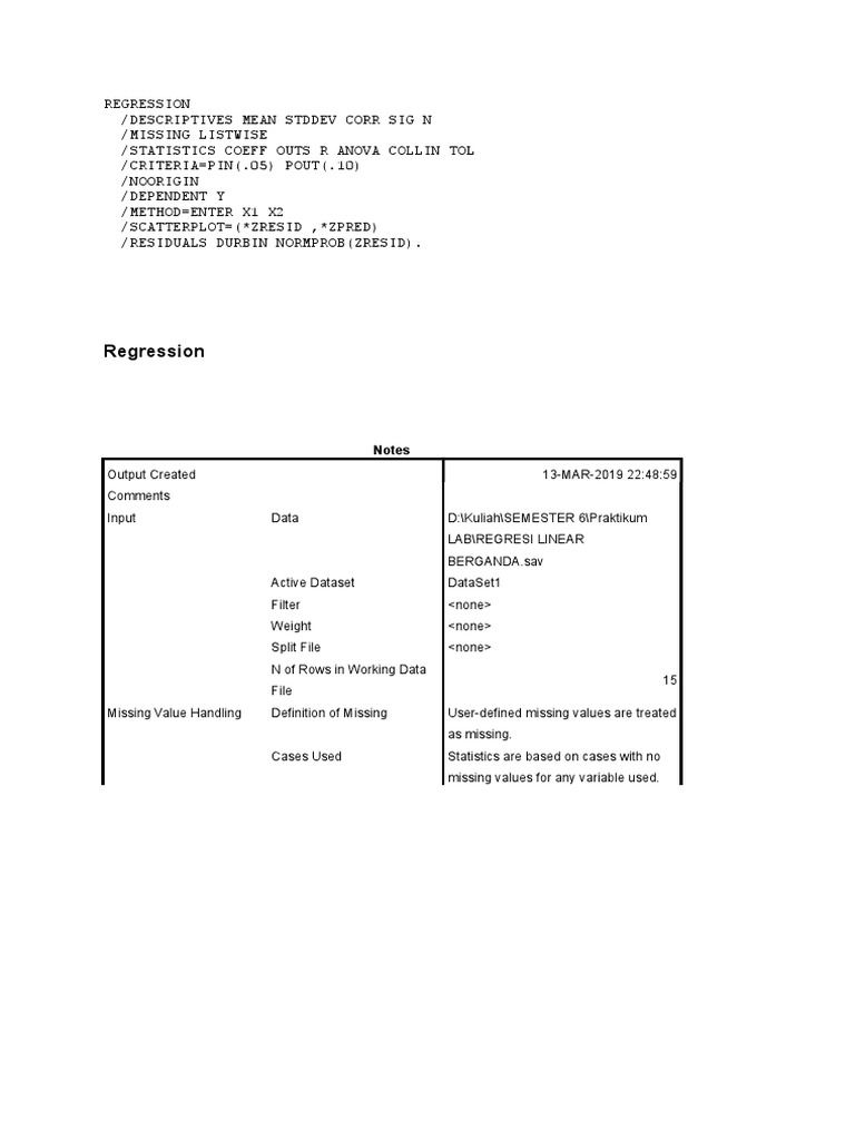 Output Regresi | PDF | Errors And Residuals | Estimation Theory