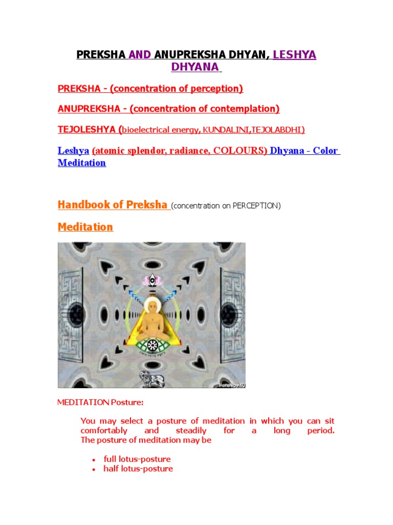 Jain Preksha Meditation Techniques | PDF | Breathing | Relaxation (Psychology)