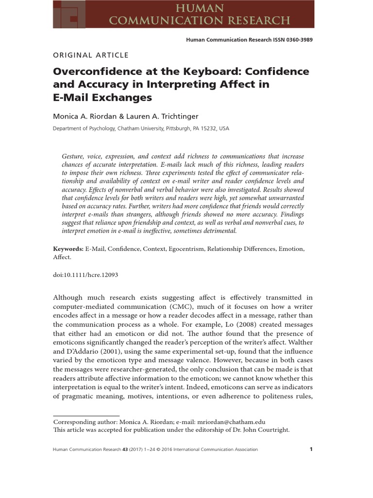 Riordan Et Al-2017-Human Communication Research | PDF | Nonverbal ...