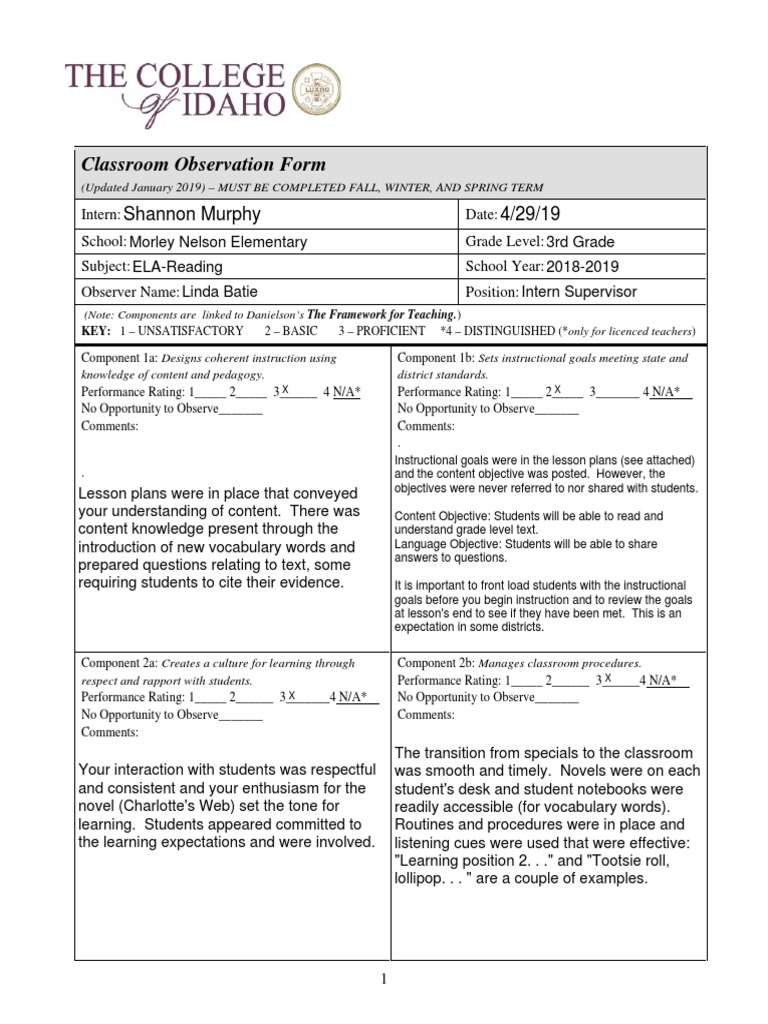 Formal Classroom Observation | PDF | Lesson Plan | Teachers