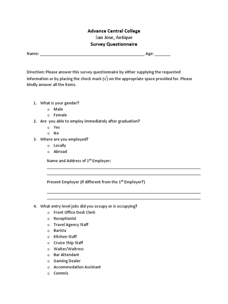 Questionnaire For BSHRM Graduates 2 | PDF | Waiting Staff | Chef