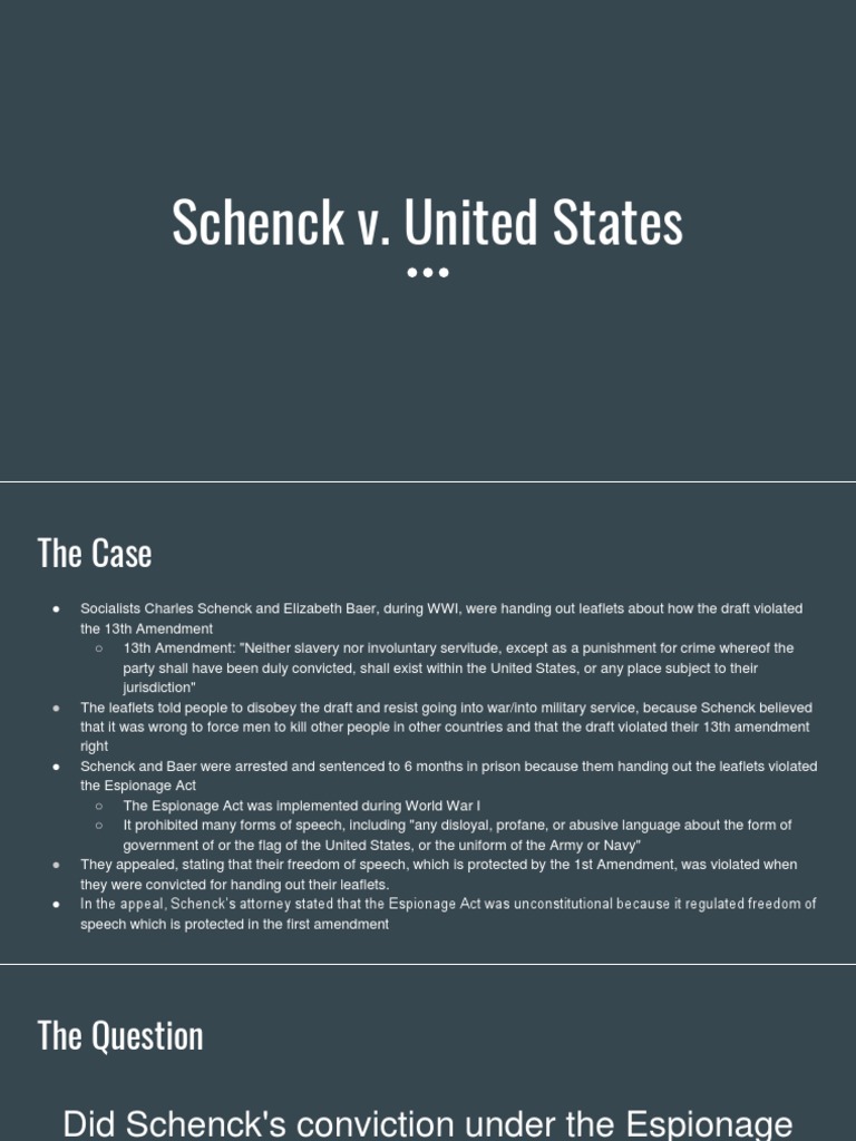 Schenck v. United States: Free Speech Case | PDF | First Amendment To ...