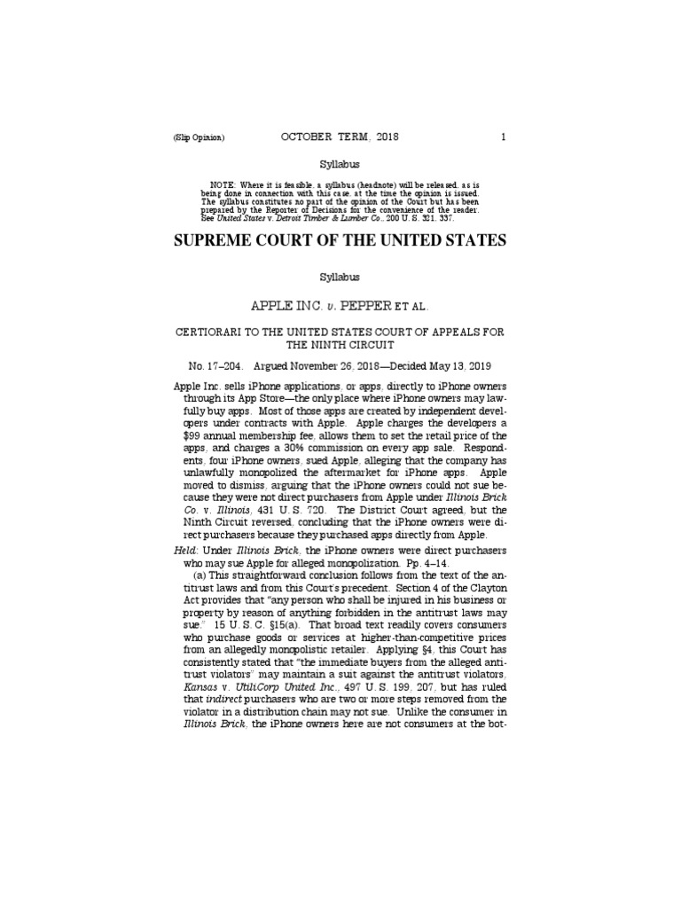 Apple Inc. Vs Pepper | Download Free PDF | United States Antitrust Law ...